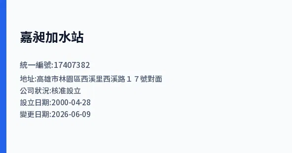 嘉昶加水站的照片-統編 17407382(高雄市) 公司登記資料與營業項目詳細圖表