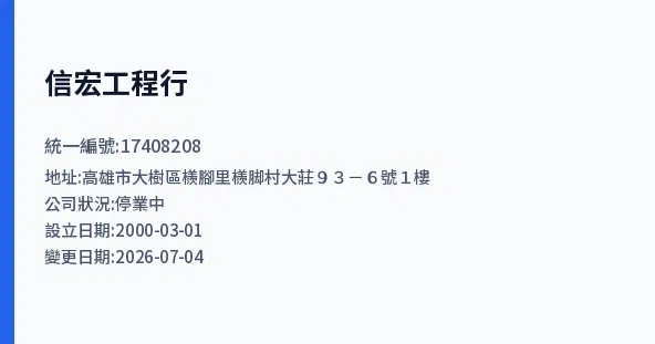 信宏工程行的照片-統編 17408208(高雄市) 公司登記資料與營業項目詳細圖表