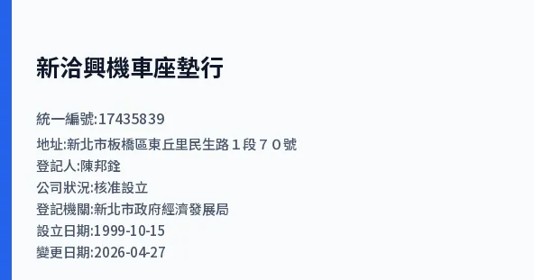 新洽興機車座墊行的照片-統編 17435839(新北市) 公司登記資料與營業項目詳細圖表