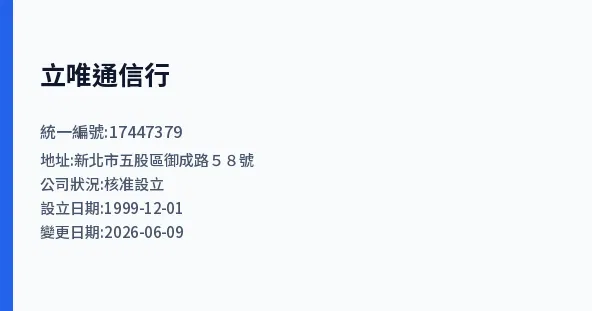 立唯通信行的照片-統編 17447379(新北市) 公司登記資料與營業項目詳細圖表