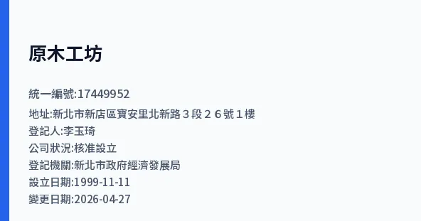 原木工坊的照片-統編 17449952(新北市) 公司登記資料與營業項目詳細圖表