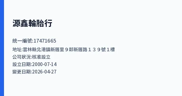 源鑫輪胎行的照片-統編 17471665(雲林縣) 公司登記資料與營業項目詳細圖表