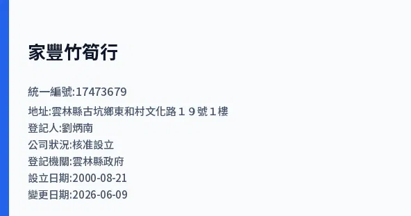 家豐竹筍行的照片-統編 17473679(雲林縣) 公司登記資料與營業項目詳細圖表