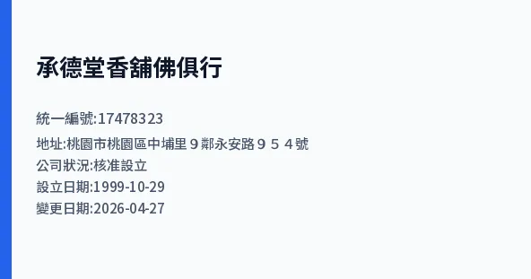 承德堂香舖佛俱行的照片-統編 17478323(桃園市) 公司登記資料與營業項目詳細圖表