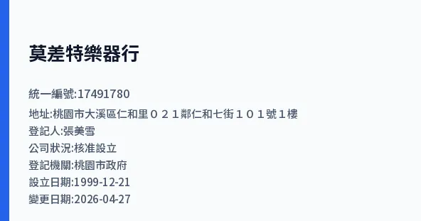 莫差特樂器行的照片-統編 17491780(桃園市) 公司登記資料與營業項目詳細圖表