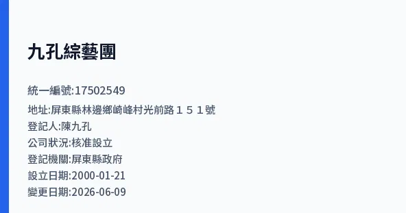 九孔綜藝團的照片-統編 17502549(屏東縣) 公司登記資料與營業項目詳細圖表