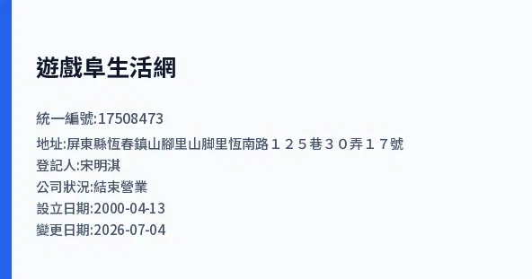 遊戲阜生活網的照片-統編 17508473(屏東縣) 公司登記資料與營業項目詳細圖表