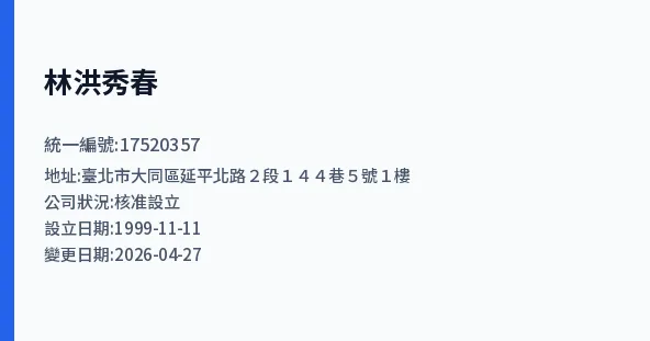 林洪秀春的照片-統編 17520357(臺北市) 公司登記資料與營業項目詳細圖表