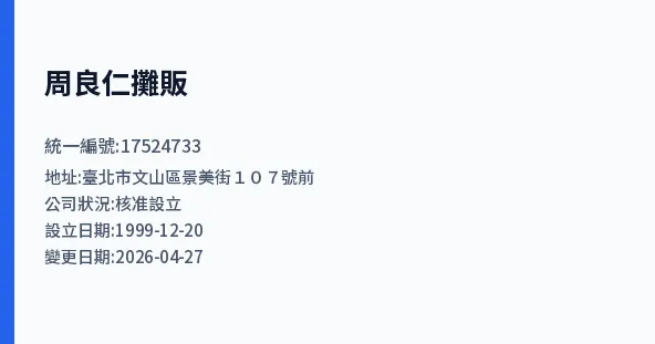 周良仁攤販的照片-統編 17524733(臺北市) 公司登記資料與營業項目詳細圖表