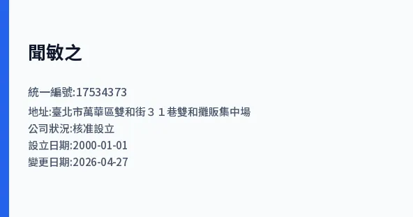 聞敏之的照片-統編 17534373(臺北市) 公司登記資料與營業項目詳細圖表
