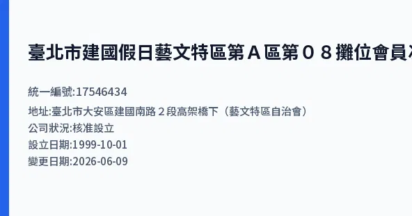 臺北市建國假日藝文特區第A區第08攤位會員馮天民的照片-統編 17546434(臺北市) 公司登記資料與營業項目詳細圖表