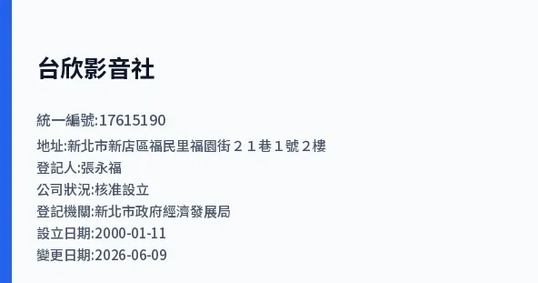 台欣影音社的照片-統編 17615190(新北市) 公司登記資料與營業項目詳細圖表