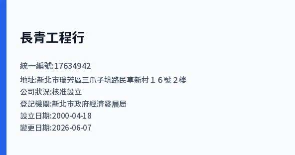 長青工程行的照片-統編 17634942(新北市) 公司登記資料與營業項目詳細圖表