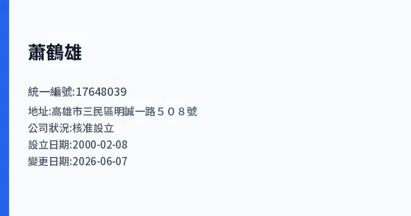 蕭鶴雄的照片-統編 17648039(高雄市) 公司登記資料與營業項目詳細圖表