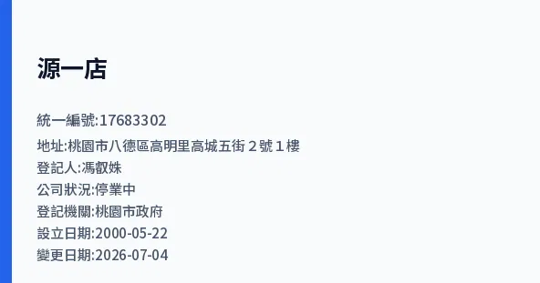 源一店的照片-統編 17683302(桃園市) 公司登記資料與營業項目詳細圖表