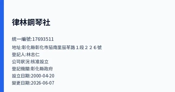 律林鋼琴社的照片-統編 17693511(彰化縣) 公司登記資料與營業項目詳細圖表