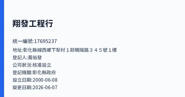 翔發工程行的照片-統編 17695237(彰化縣) 公司登記資料與營業項目詳細圖表