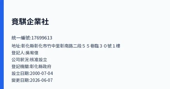 竟騏企業社的照片-統編 17699613(彰化縣) 公司登記資料與營業項目詳細圖表