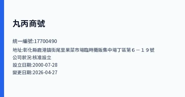 丸丙商號的照片-統編 17700490(彰化縣) 公司登記資料與營業項目詳細圖表