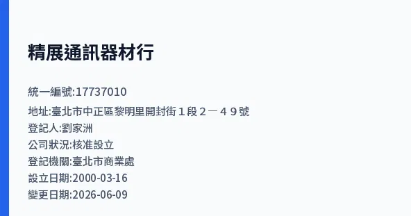 精展通訊器材行的照片-統編 17737010(臺北市) 公司登記資料與營業項目詳細圖表