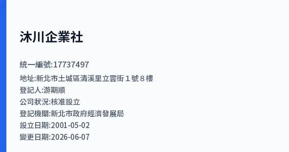 沐川企業社的照片-統編 17737497(新北市) 公司登記資料與營業項目詳細圖表