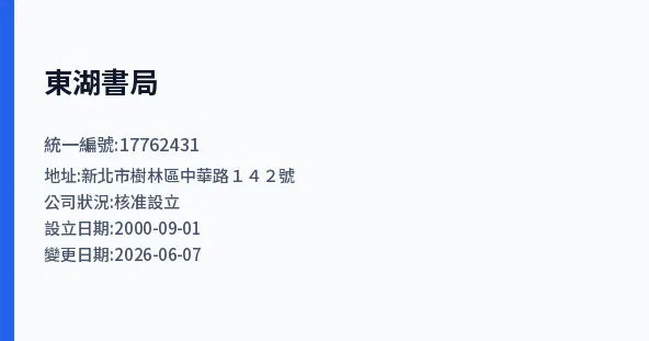 東湖書局的照片-統編 17762431(新北市) 公司登記資料與營業項目詳細圖表