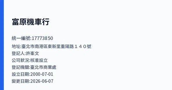 富原機車行的照片-統編 17773850(臺北市) 公司登記資料與營業項目詳細圖表