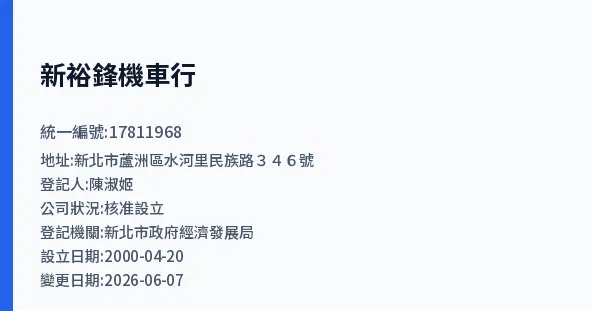 新裕鋒機車行的照片-統編 17811968(新北市) 公司登記資料與營業項目詳細圖表
