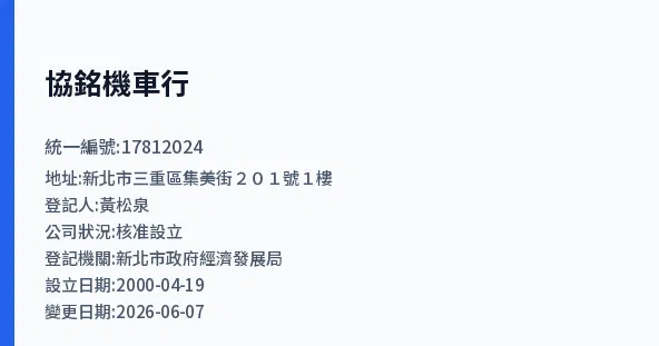 協銘機車行的照片-統編 17812024(新北市) 公司登記資料與營業項目詳細圖表