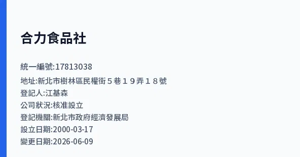 合力食品社的照片-統編 17813038(新北市) 公司登記資料與營業項目詳細圖表