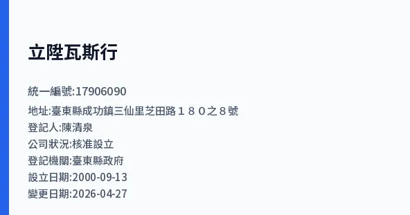 立陞瓦斯行的照片-統編 17906090(臺東縣) 公司登記資料與營業項目詳細圖表