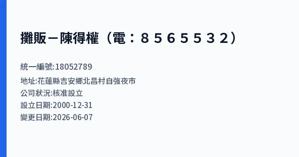 攤販-陳得權(電:8565532)的照片-統編 18052789(花蓮縣) 公司登記資料與營業項目詳細圖表