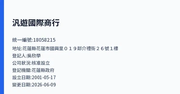 汎遊國際商行的照片-統編 18058215(花蓮縣) 公司登記資料與營業項目詳細圖表