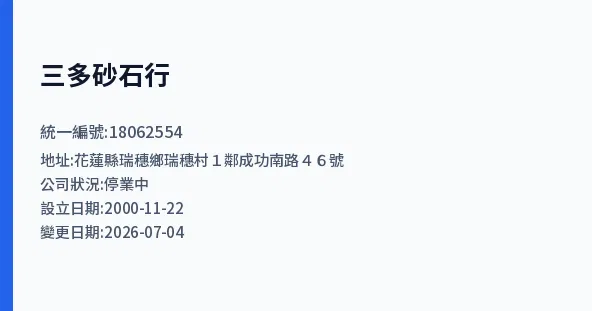 三多砂石行的照片-統編 18062554(花蓮縣) 公司登記資料與營業項目詳細圖表