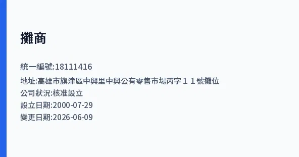 攤商的照片-統編 18111416(高雄市) 公司登記資料與營業項目詳細圖表