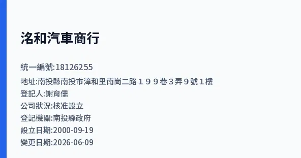 洺和汽車商行的照片-統編 18126255(南投縣) 公司登記資料與營業項目詳細圖表