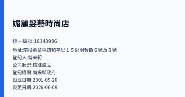 媚麗髮藝時尚店的照片-統編 18143986(南投縣) 公司登記資料與營業項目詳細圖表