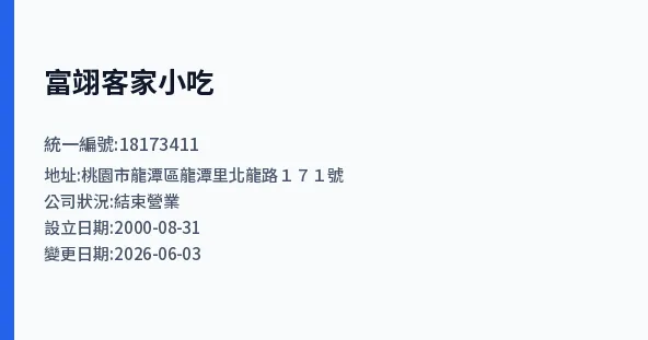 富翊客家小吃的照片-統編 18173411(桃園市) 公司登記資料與營業項目詳細圖表