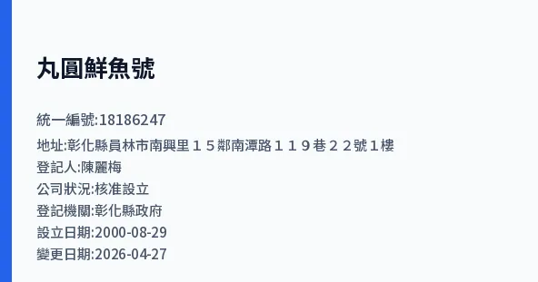 丸圓鮮魚號的照片-統編 18186247(彰化縣) 公司登記資料與營業項目詳細圖表