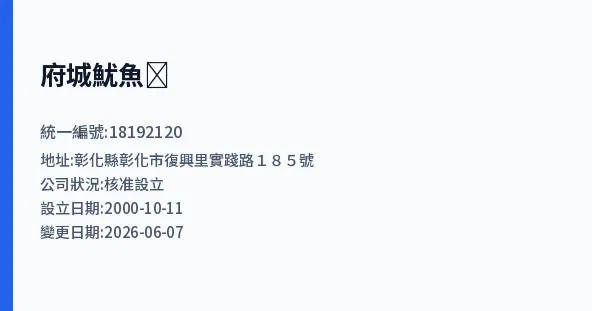 府城魷魚焿的照片-統編 18192120(彰化縣) 公司登記資料與營業項目詳細圖表