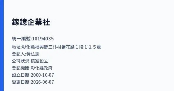 鎵鐿企業社的照片-統編 18194035(彰化縣) 公司登記資料與營業項目詳細圖表