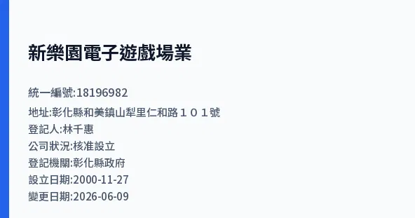 新樂園電子遊戲場業的照片-統編 18196982(彰化縣) 公司登記資料與營業項目詳細圖表