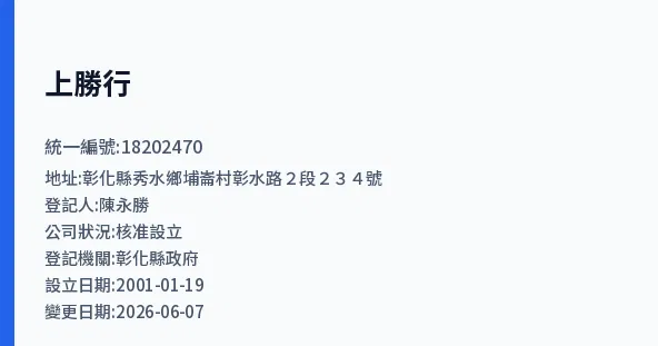 上勝行的照片-統編 18202470(彰化縣) 公司登記資料與營業項目詳細圖表
