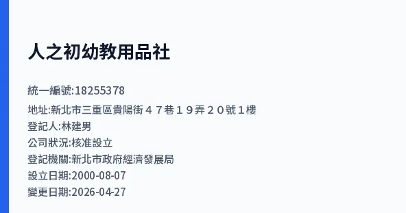 人之初幼教用品社的照片-統編 18255378(新北市) 公司登記資料與營業項目詳細圖表