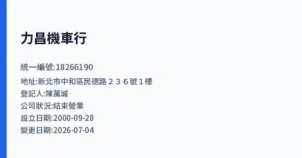 力昌機車行的照片-統編 18266190(新北市) 公司登記資料與營業項目詳細圖表