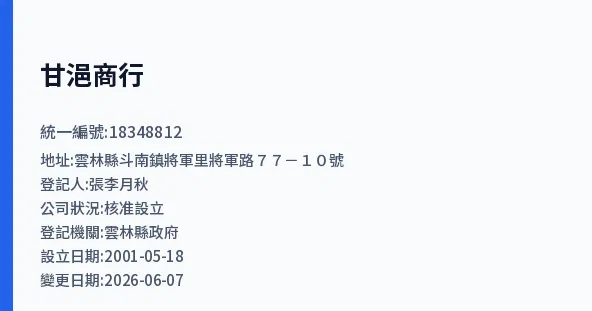 甘浥商行的照片-統編 18348812(雲林縣) 公司登記資料與營業項目詳細圖表