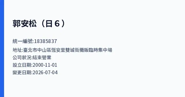 郭安松(日6)的照片-統編 18385837(臺北市) 公司登記資料與營業項目詳細圖表