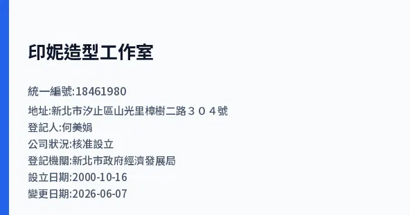 印妮造型工作室的照片-統編 18461980(新北市) 公司登記資料與營業項目詳細圖表