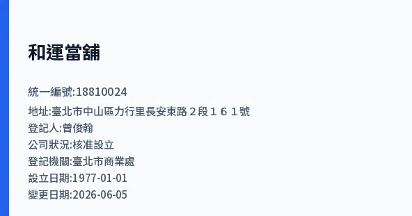 和運當舖的照片-統編 18810024(臺北市) 公司登記資料與營業項目詳細圖表