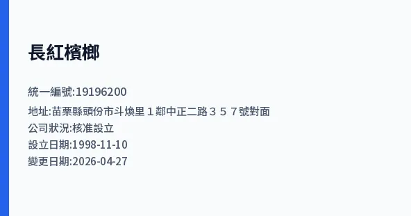長紅檳榔的照片-統編 19196200(苗栗縣) 公司登記資料與營業項目詳細圖表